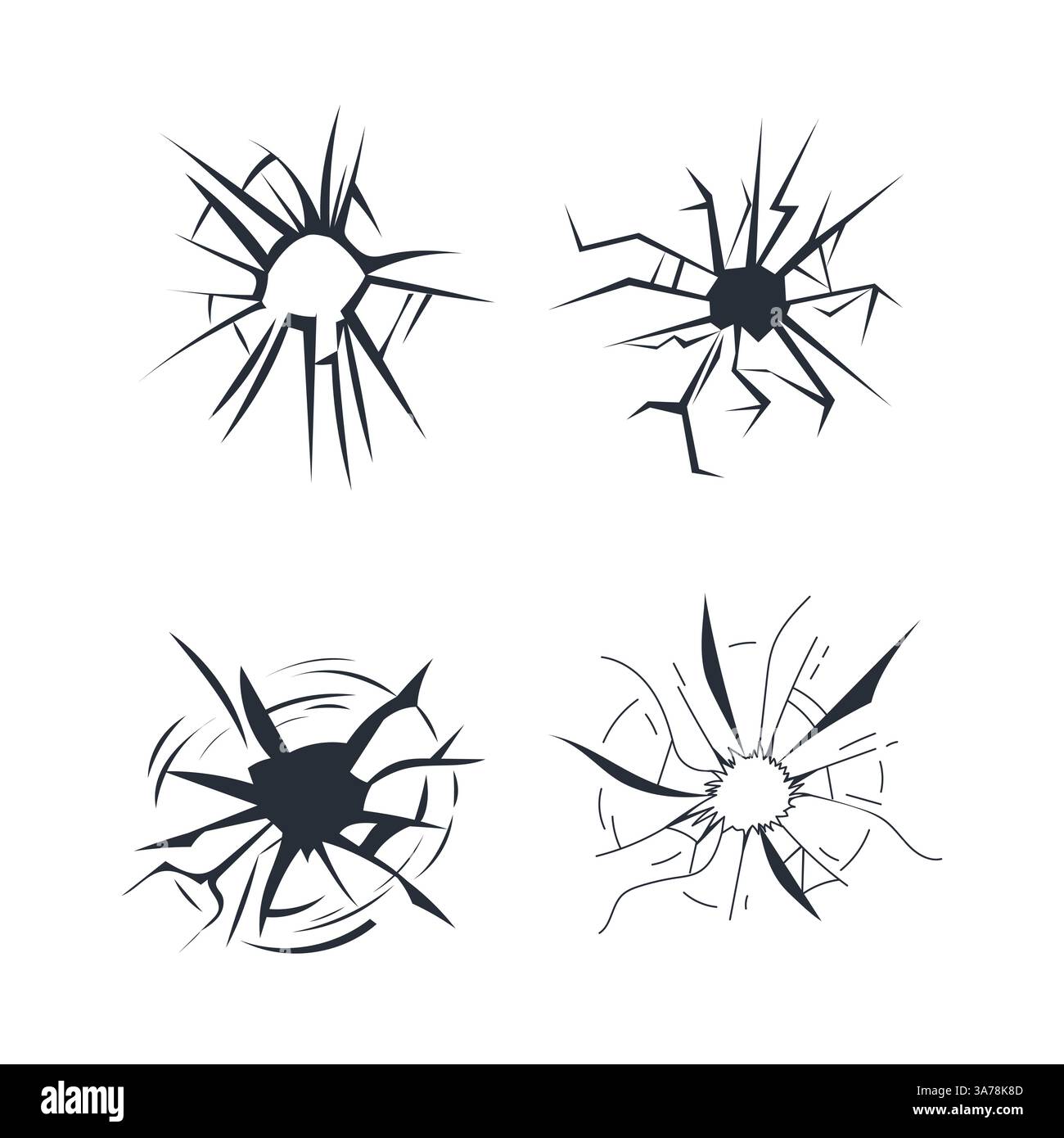 Set of realistic broken glass holes showing damage from impact Stock ...