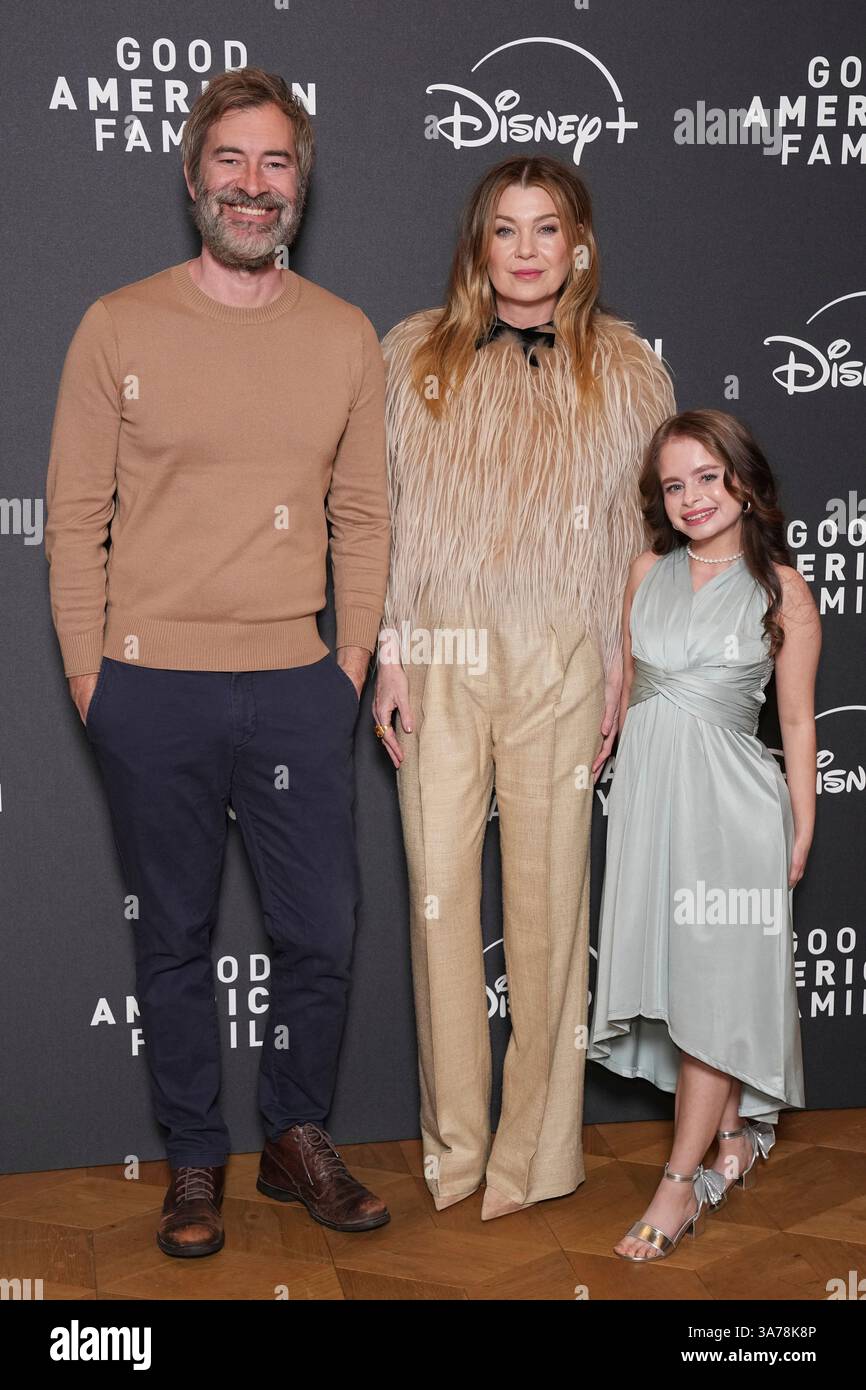 Mark Duplass, Ellen Pompeo, and Imogen Faith Reid pose for ...