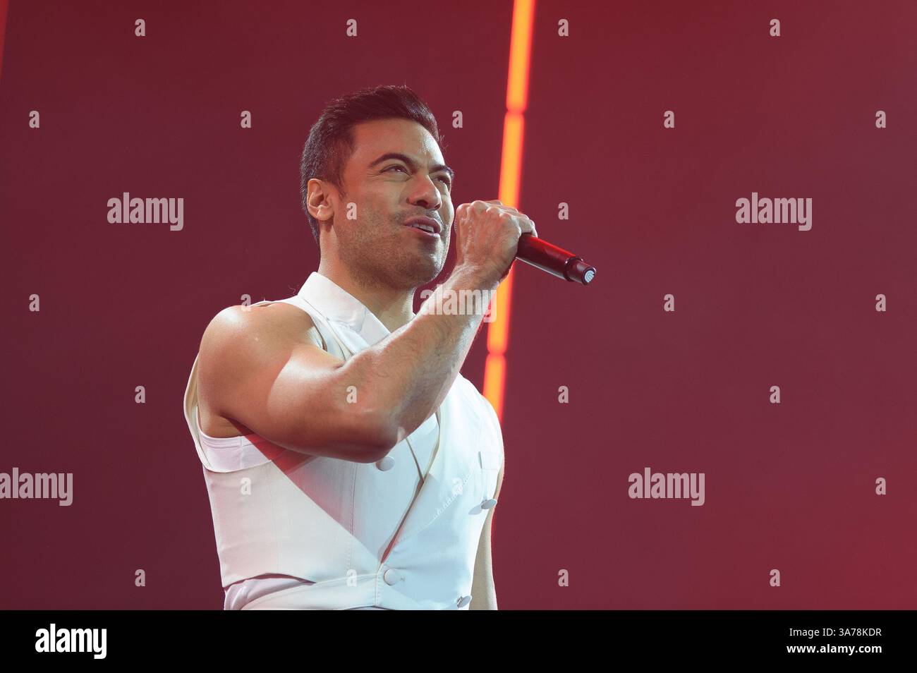 Mexican singer Carlos Rivera performs during a concert at the Movistar Arena in Madrid on March ...