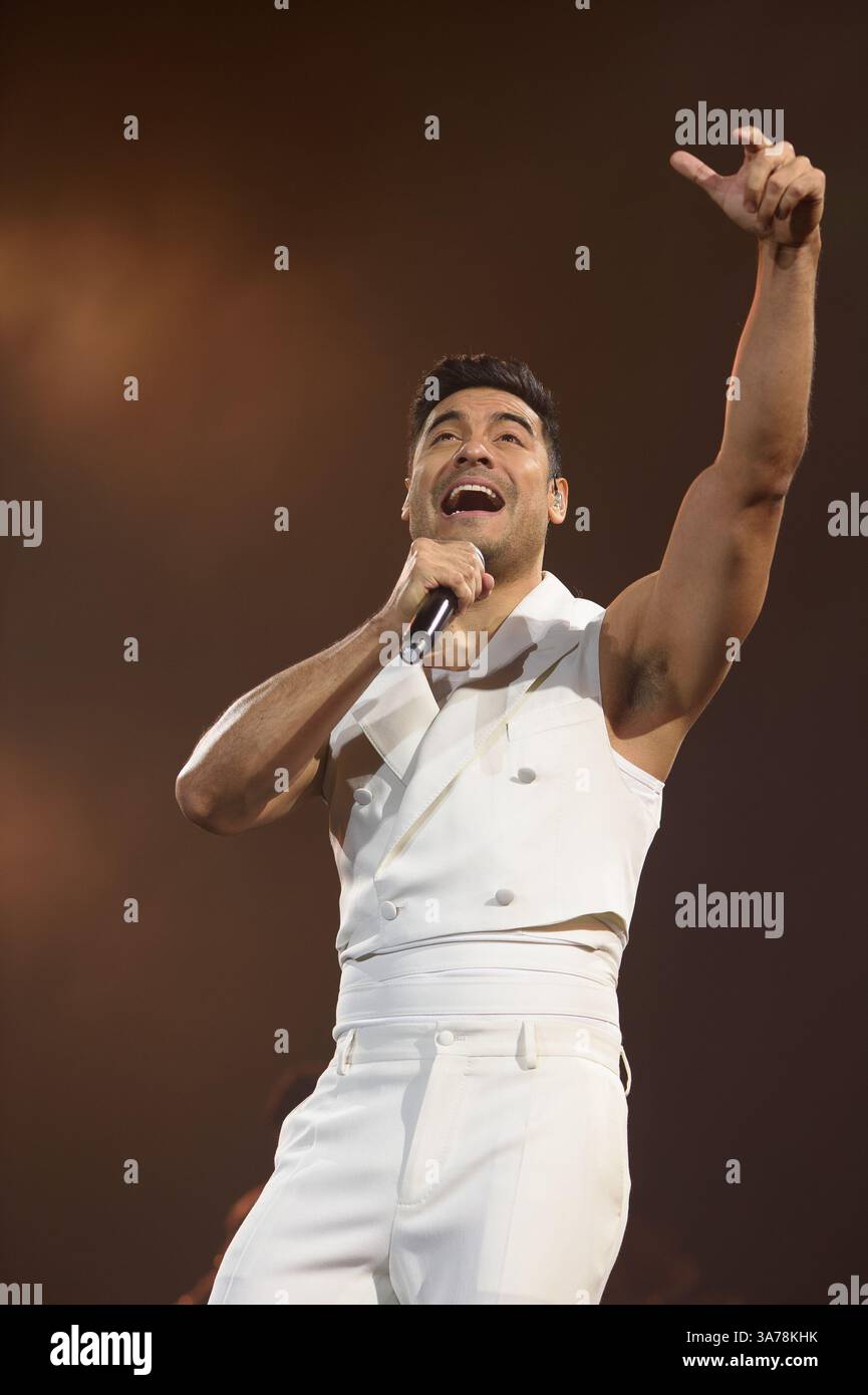Mexican singer Carlos Rivera performs during a concert at the Movistar Arena in Madrid on March ...