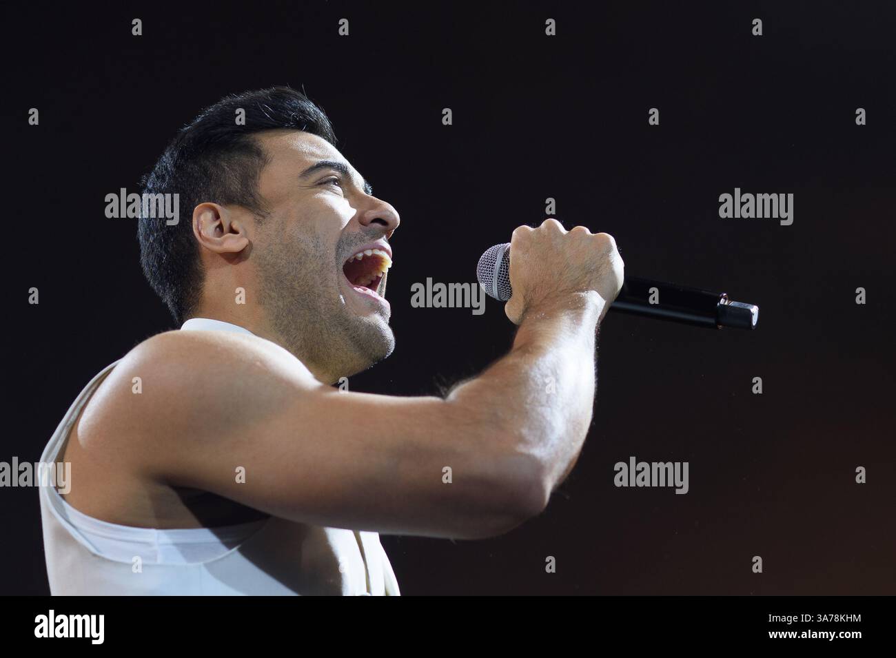 Mexican singer Carlos Rivera performs during a concert at the Movistar Arena in Madrid on March ...