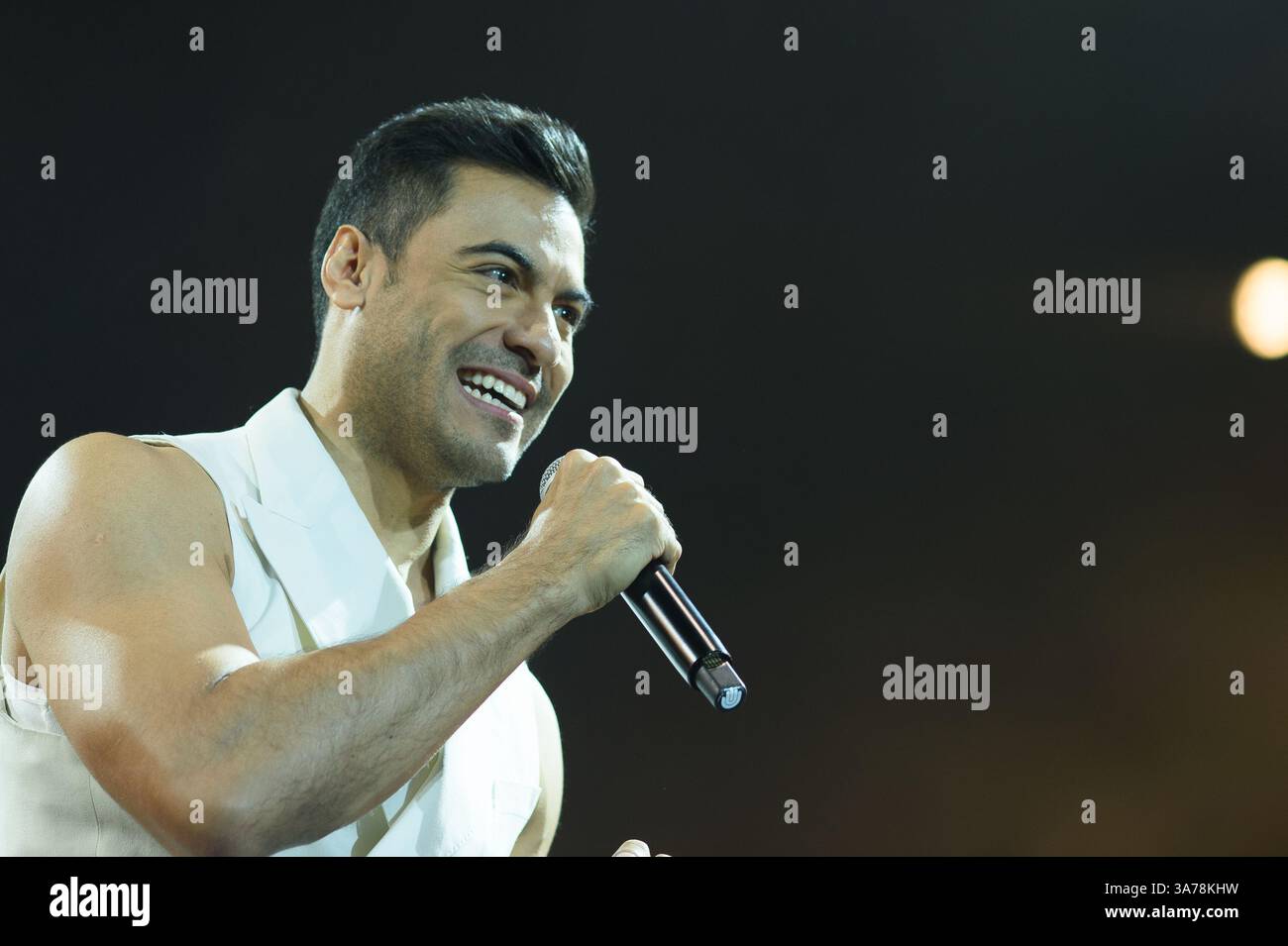 Mexican singer Carlos Rivera performs during a concert at the Movistar Arena in Madrid on March ...