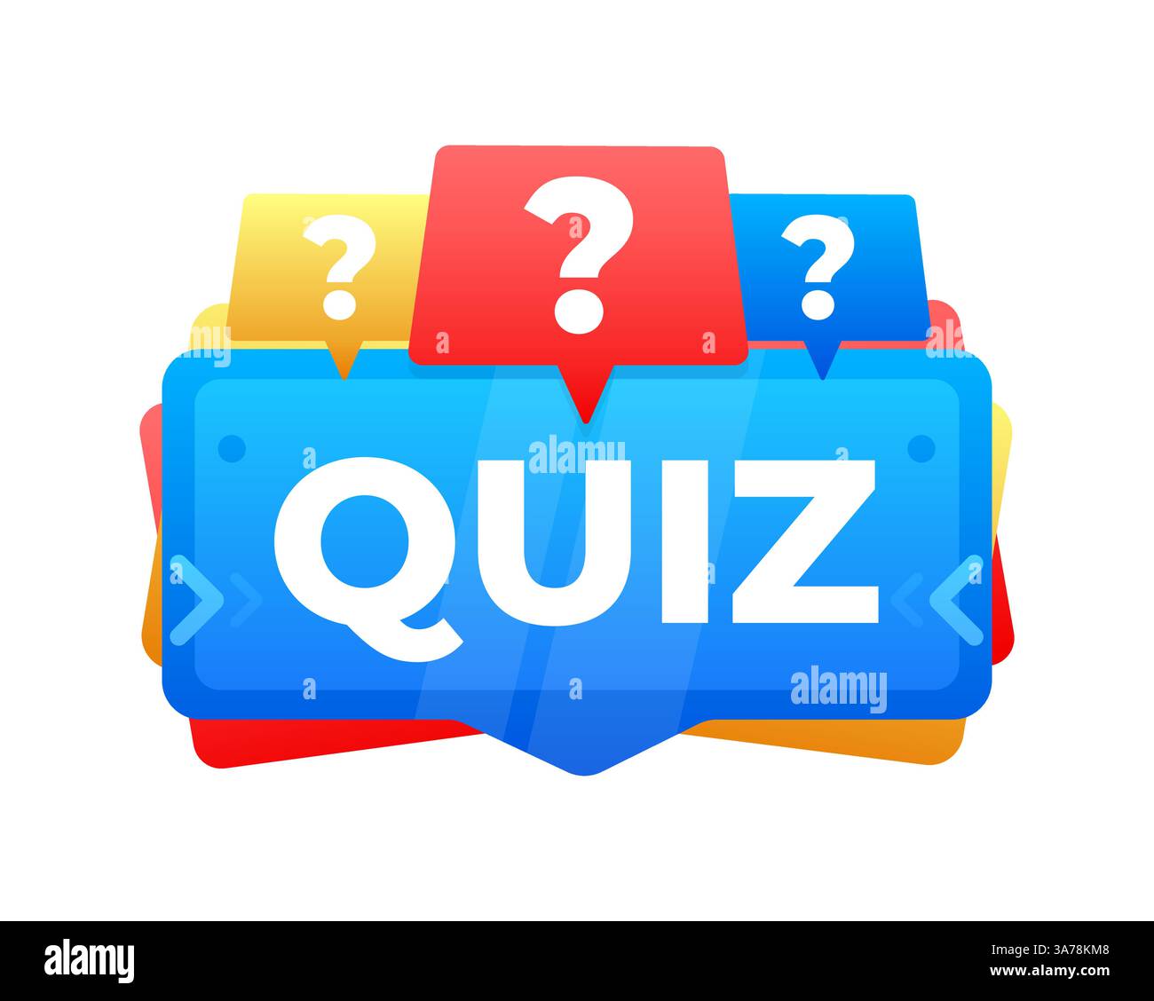 Online quiz app interface with question marks on colorful speech ...