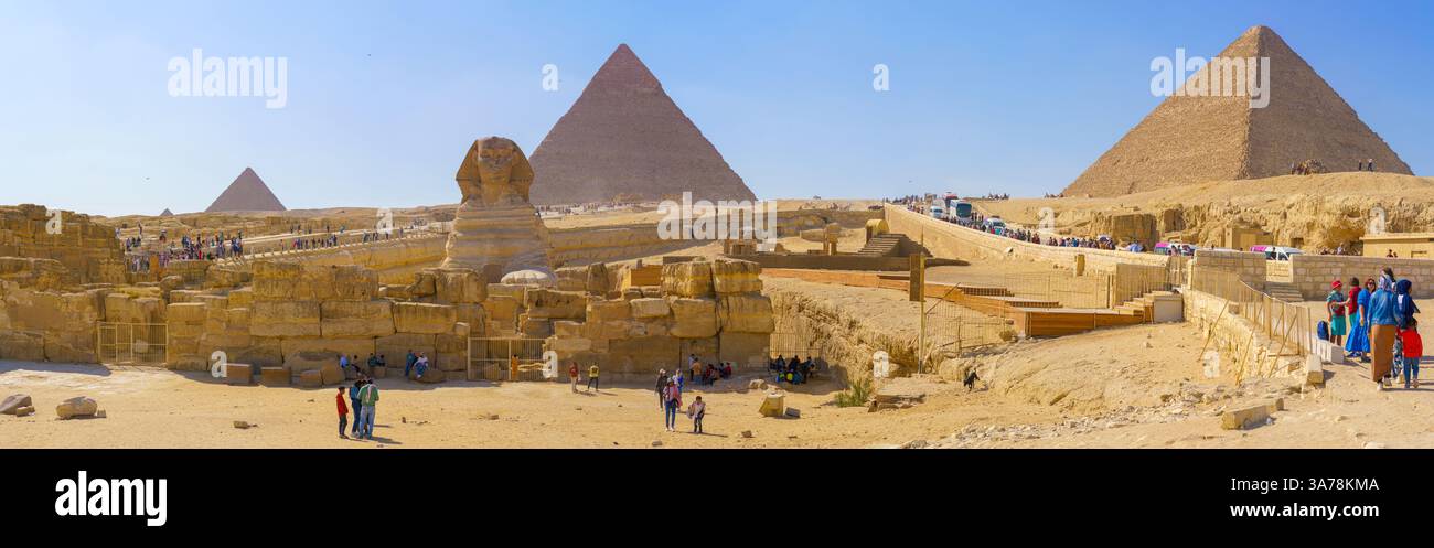 Giza, Egypt - Mar 11, 2023, a panorama of Great pyramids of Giza, and ...