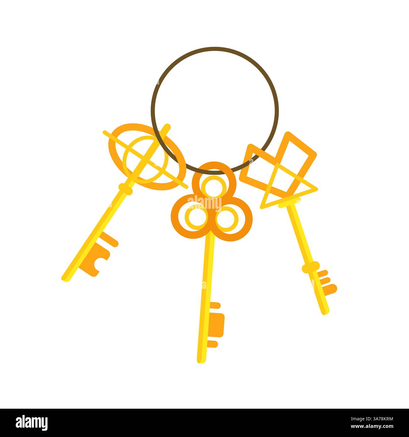 Three golden keys hanging on ring on white background Stock Vector ...