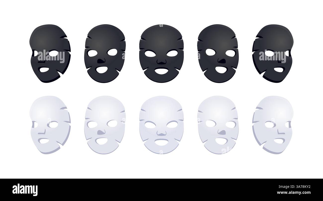 Black and white facial sheet masks showing different angles Stock ...