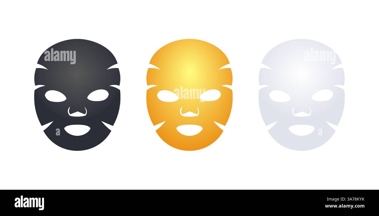 Black, gold and white facial sheet masks representing different skin ...