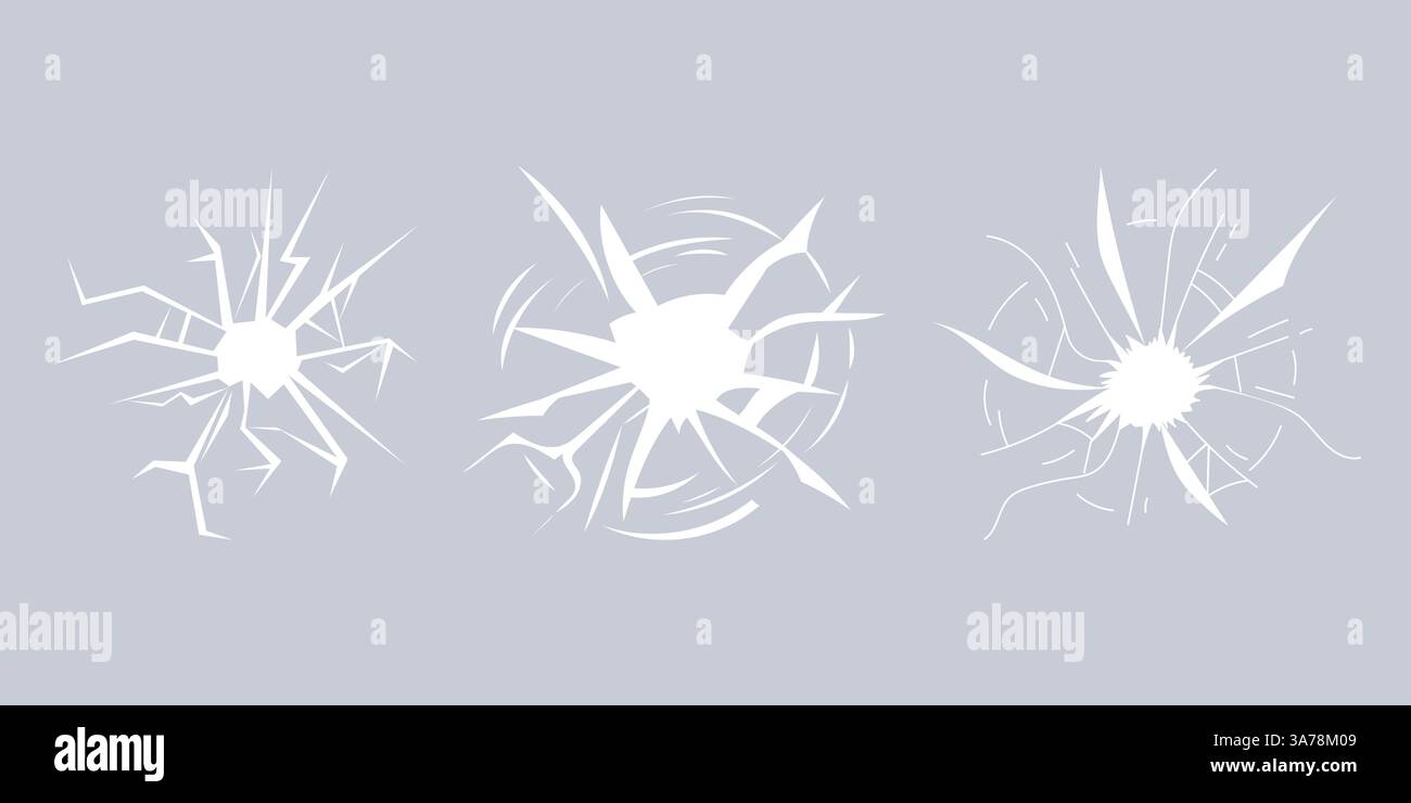 Set of broken glass cracks showing damage effect Stock Vector Image ...