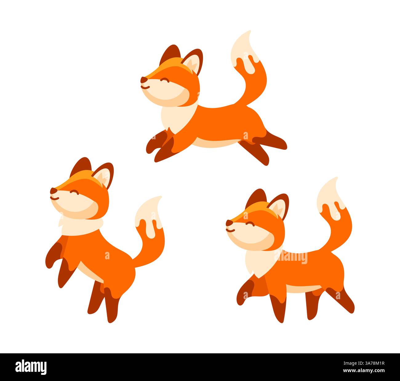 Three cartoon foxes are running, jumping and having fun Stock Vector ...