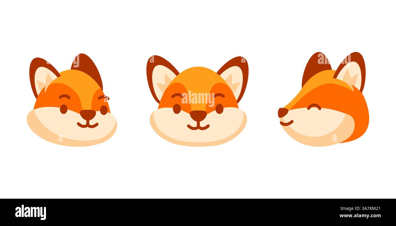 Cute cartoon fox showing different facial expressions Stock Vector ...