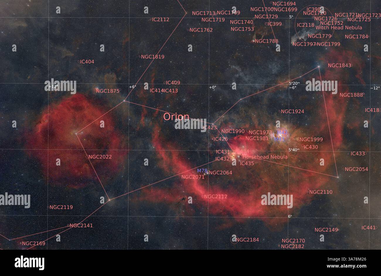 Orion molecular cloud complex (annotated version Stock Photo - Alamy