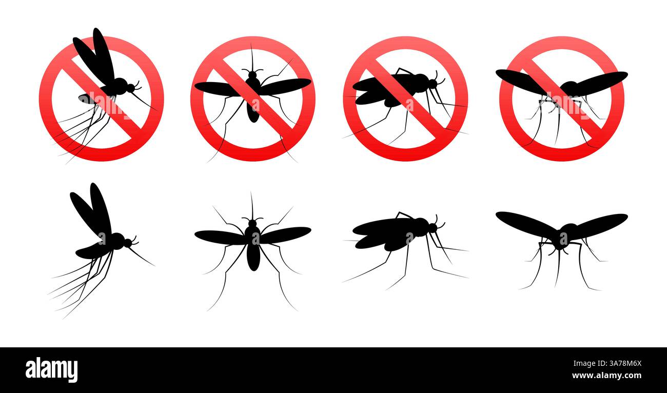 Mosquito silhouette with prohibited sign showing stop mosquitoes Stock ...