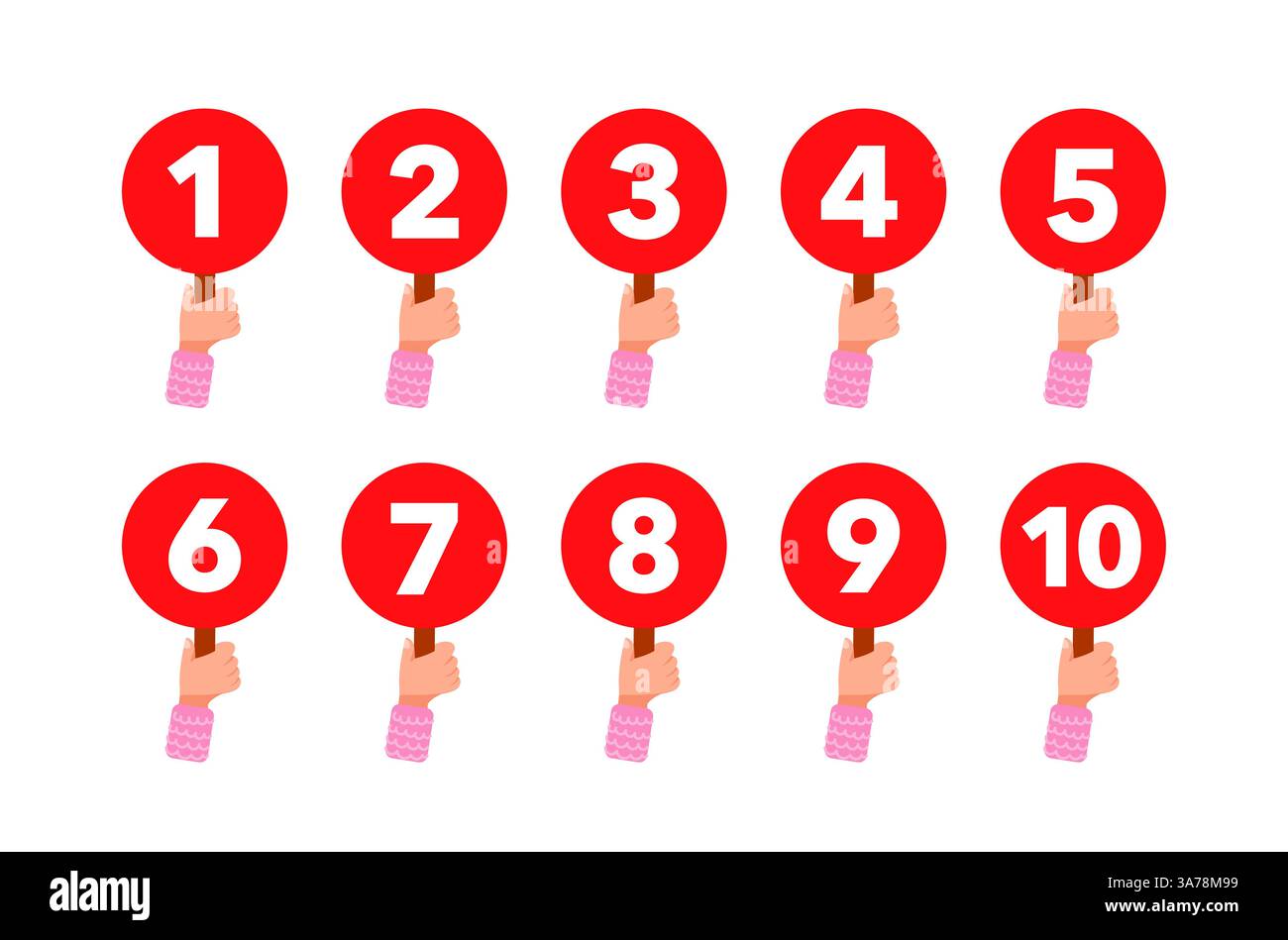 Jury members hands holding score signs from one to ten Stock Vector ...