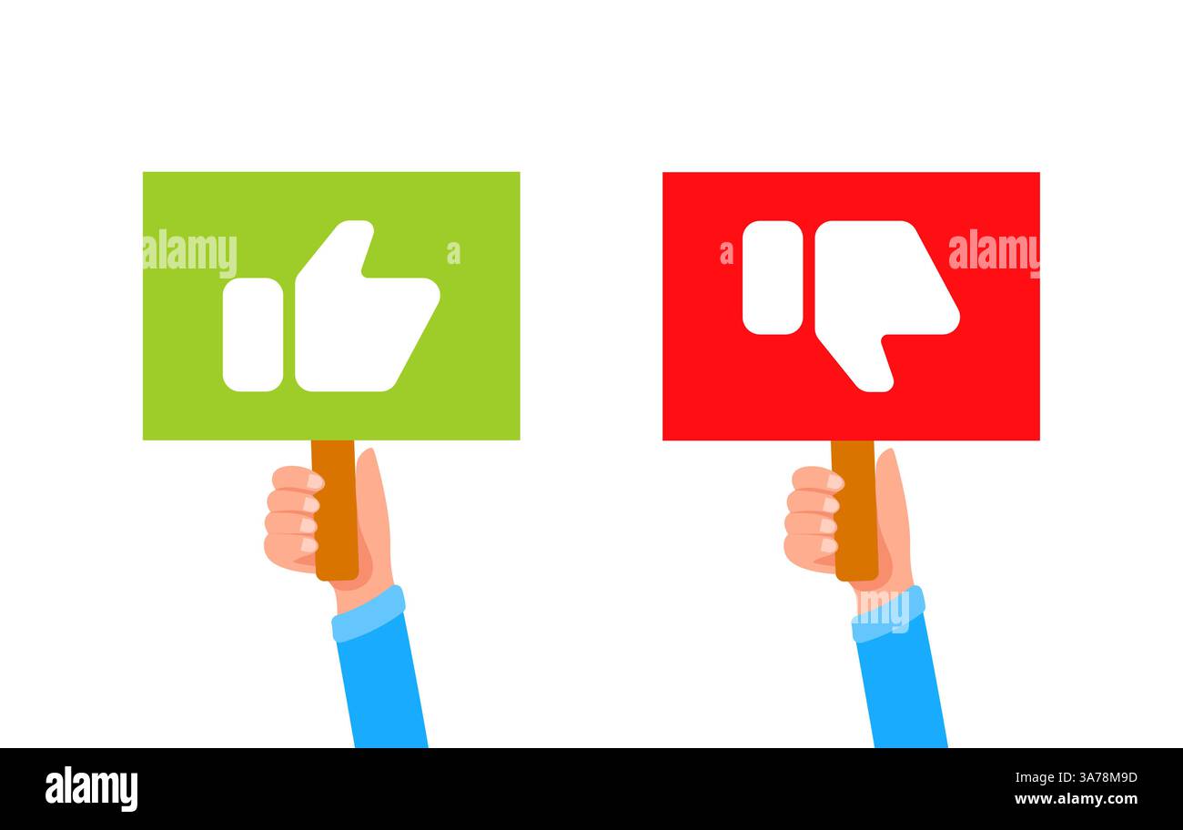 Hands holding thumbs up and down signs on placards Stock Vector Image ...