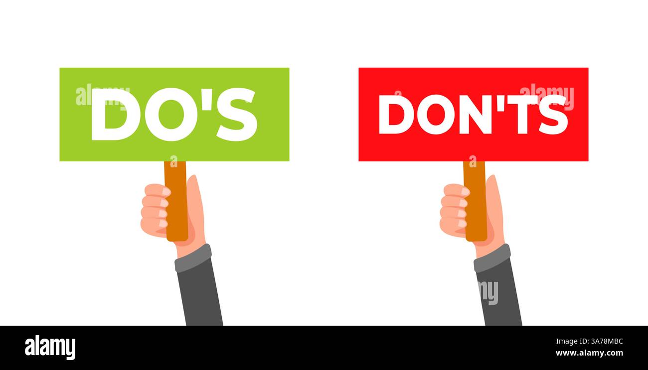 Businessman hands holding signs with dos and donts listing rules Stock ...