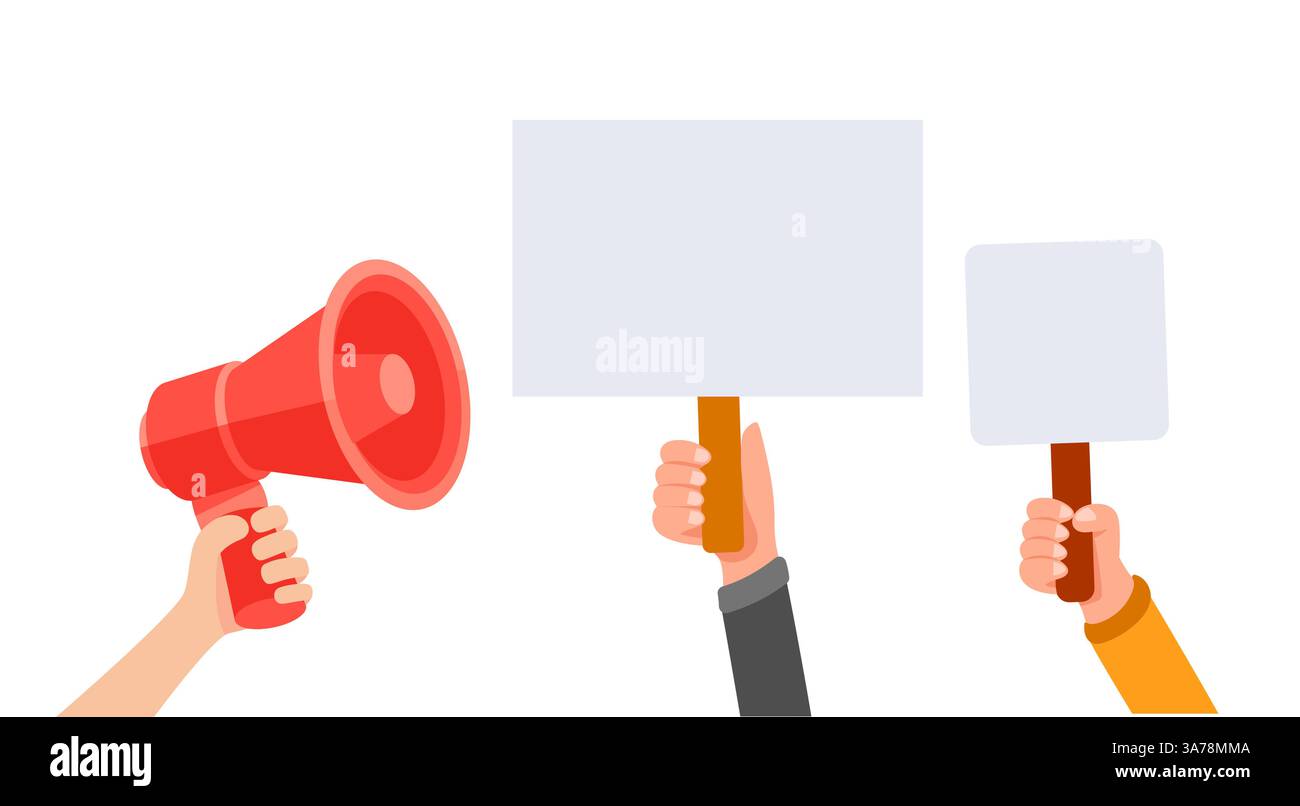 People holding blank protest signs and loudspeaker Stock Vector Image ...