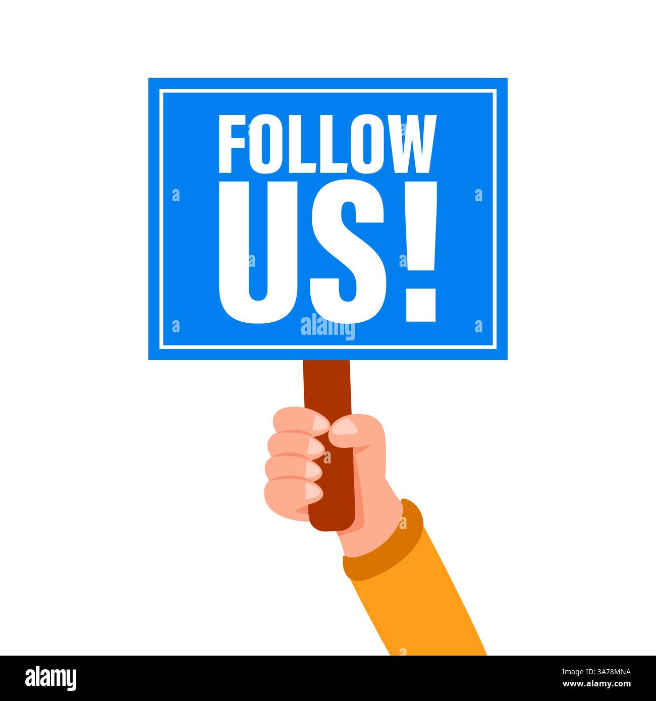 Hand holding a blue sign with follow us text on it Stock Vector Image ...