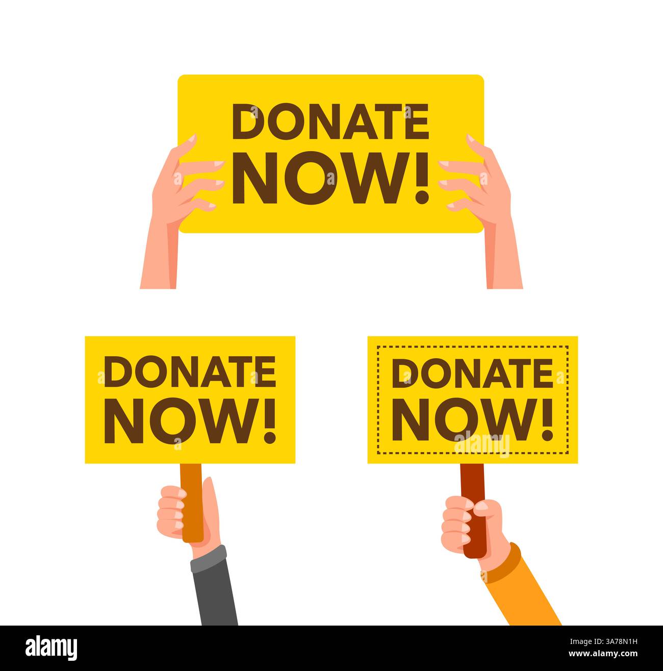 People holding donation signs asking to donate now Stock Vector Image ...