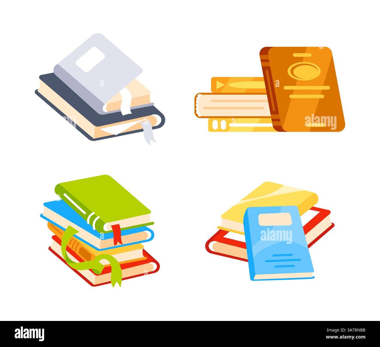 Set of colorful books with bookmarks lying on top of each other Stock ...