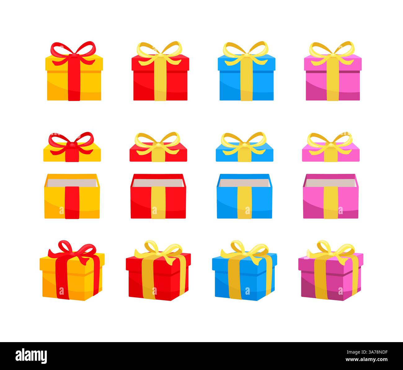 Colorful gift boxes with gold ribbons are waiting to be opened Stock ...