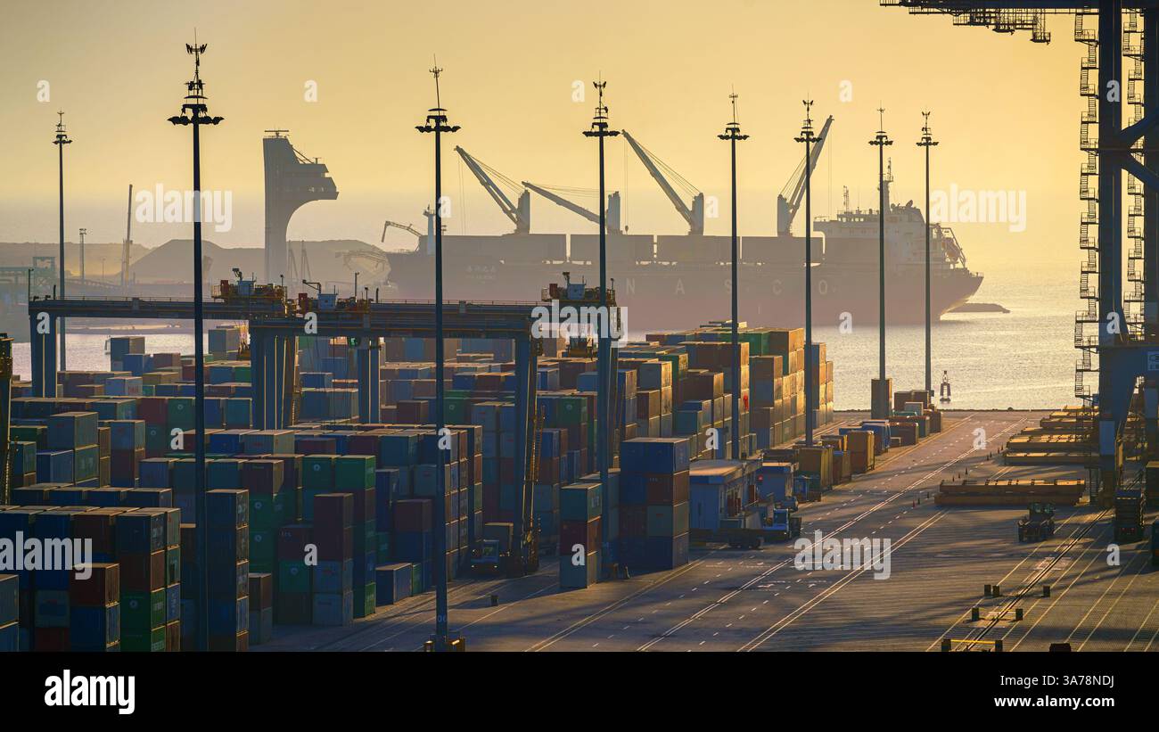 Ain Sokhna, Egypt - Mar 18 2023, Aerial panoramic view of the port with ...