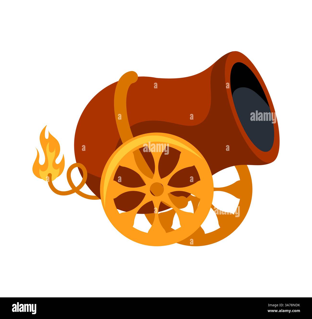 Ancient cannon shooting with lit fuse and golden wheels Stock Vector ...