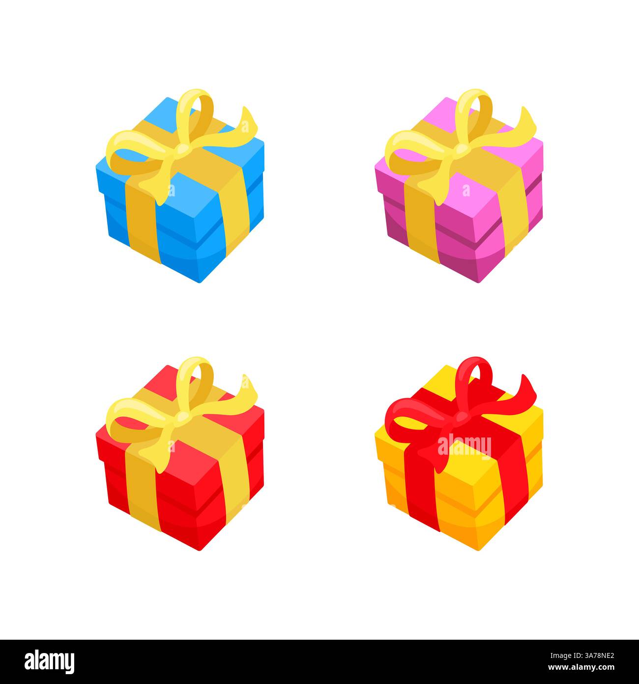 Four colorful gift boxes with ribbons celebrating a special occasion ...
