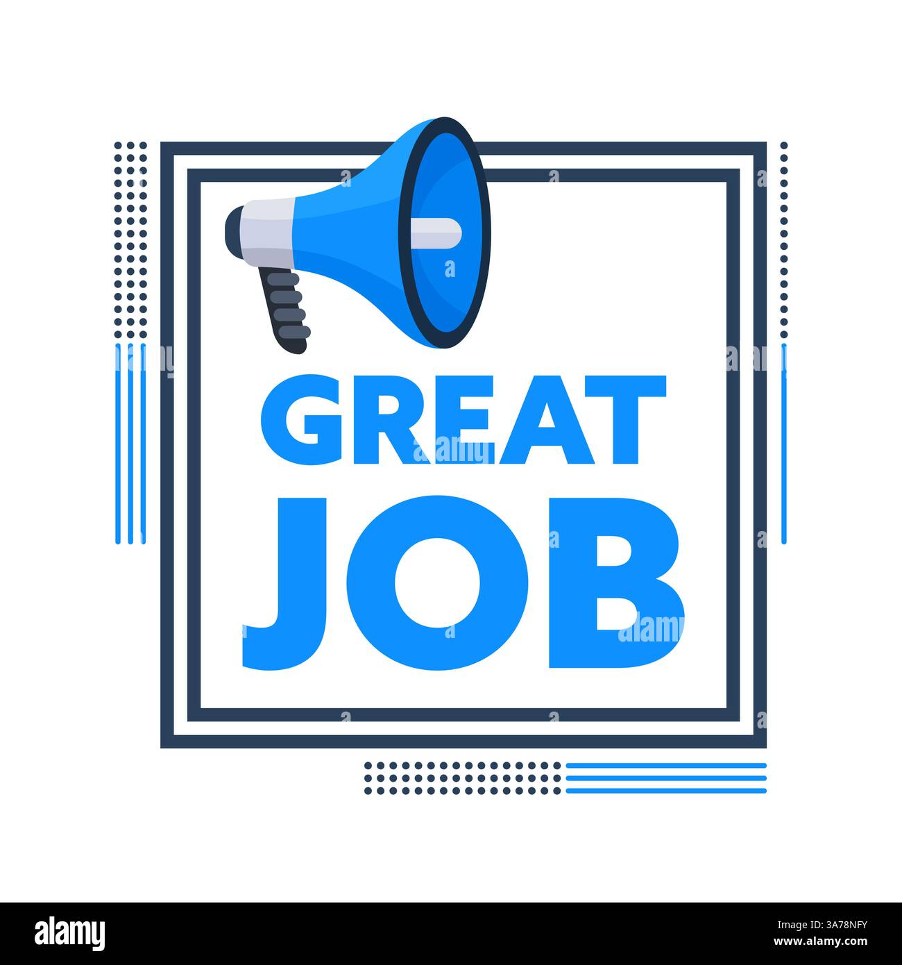 Megaphone Announcing Great Job with Geometric Shapes and Dotted Lines ...