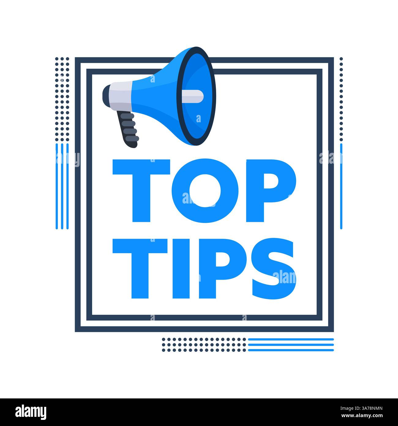 Megaphone Announcing Top Tips inside a Square Frame Stock Vector Image ...