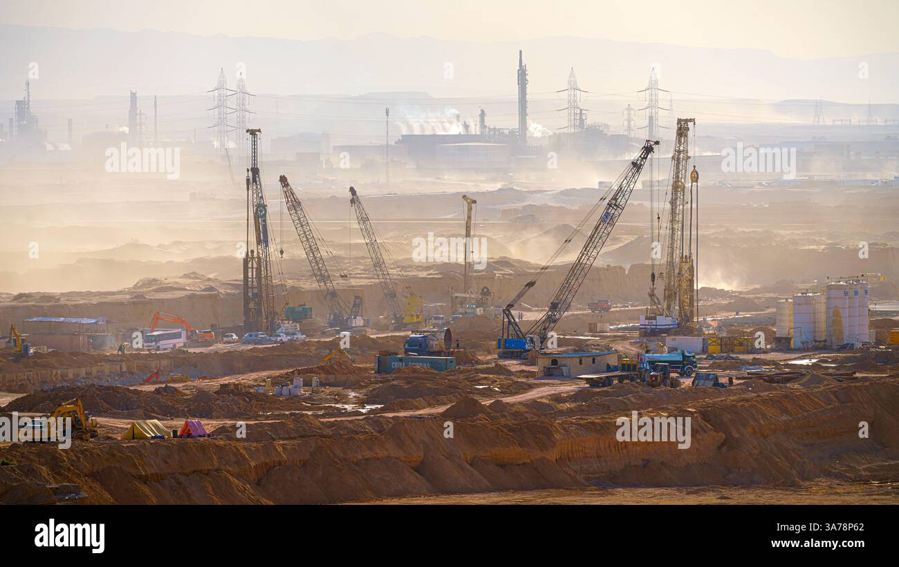 Ain Sokhna, Egypt - Mar 18 2023, Aerial panoramic view construction of ...