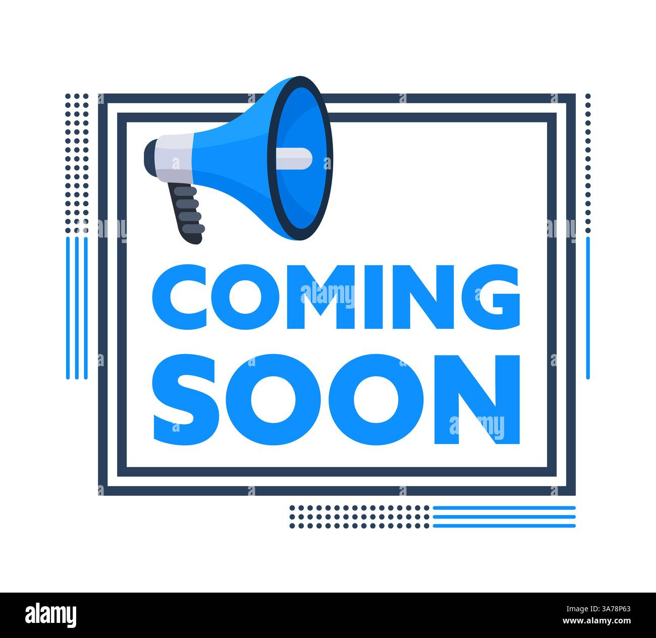 Megaphone announcing something coming soon inside a frame Stock Vector ...