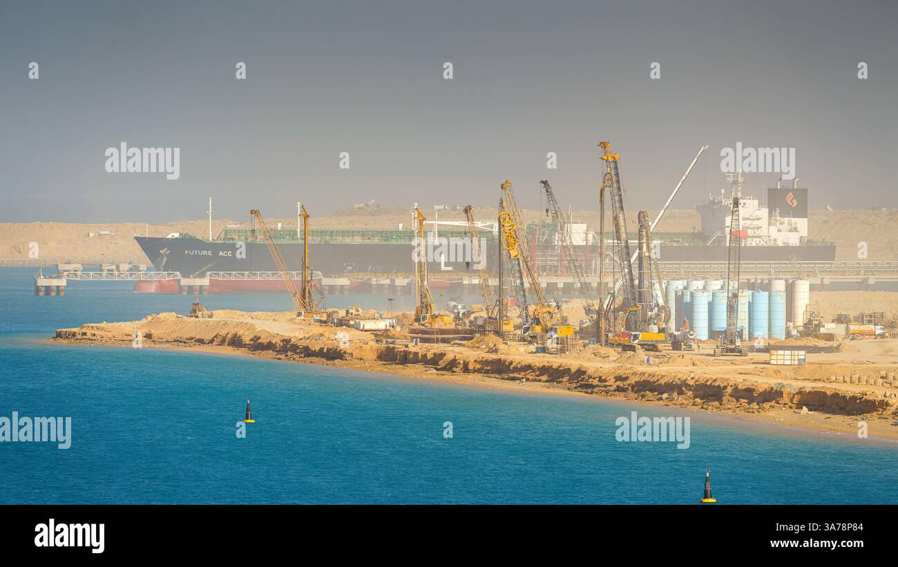 Ain Sokhna, Egypt - Mar 18 2023, Aerial panoramic view construction of ...