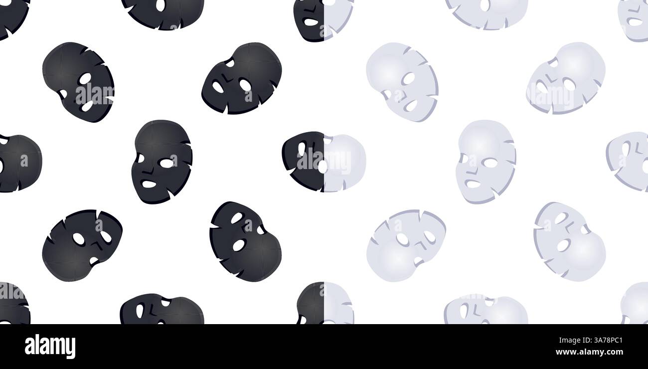 Black and White Facial Sheet Masks Floating on White Background ...
