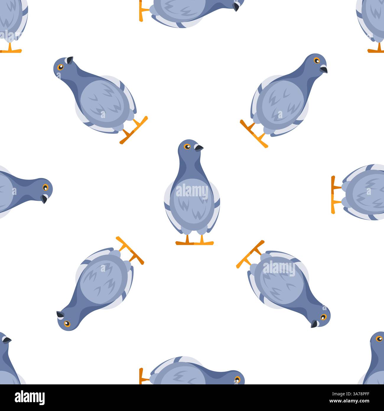 Seamless pattern of pigeons standing and posing on white background ...