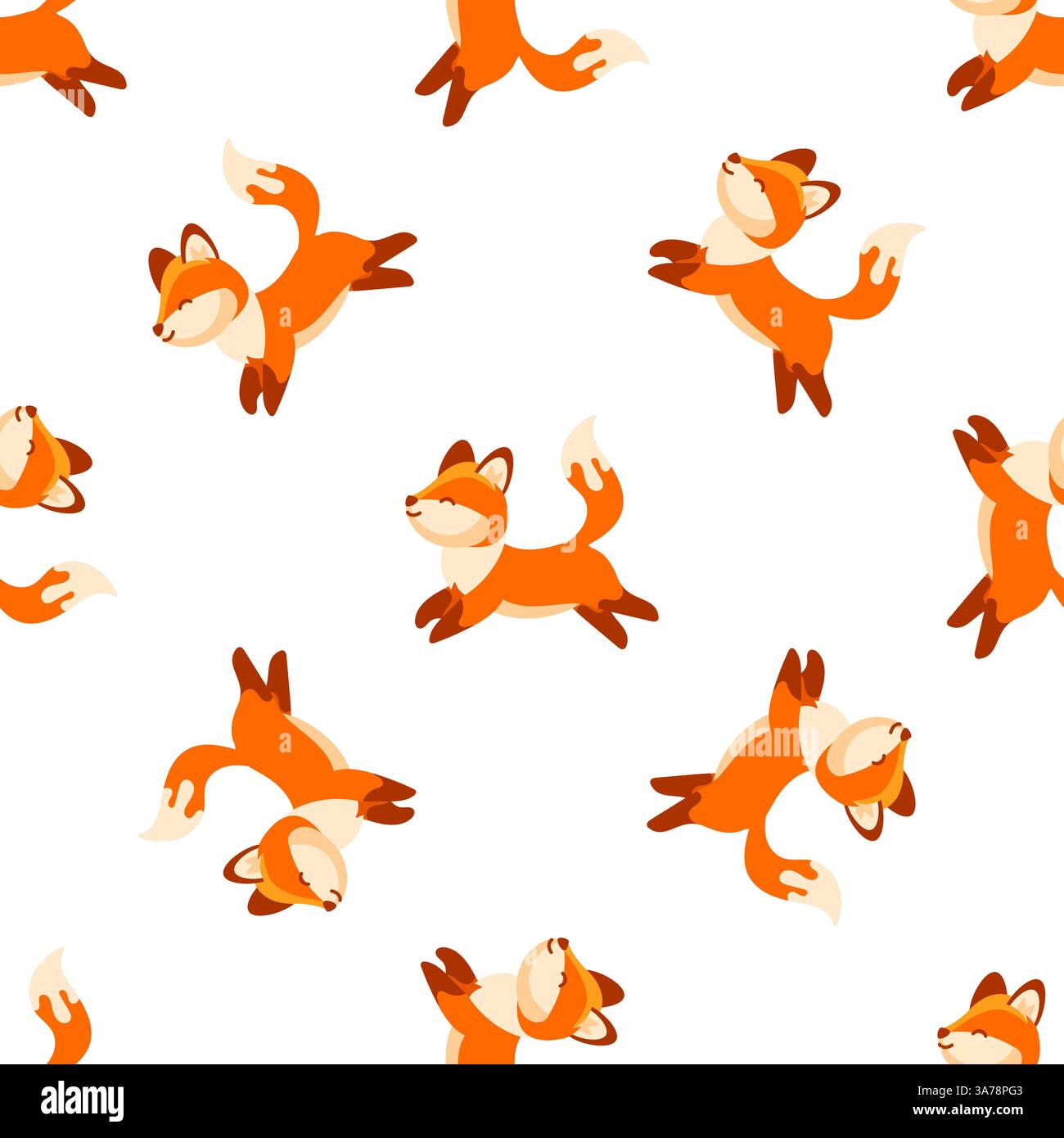Cute Foxes Running and Jumping Seamless Pattern on White Background ...