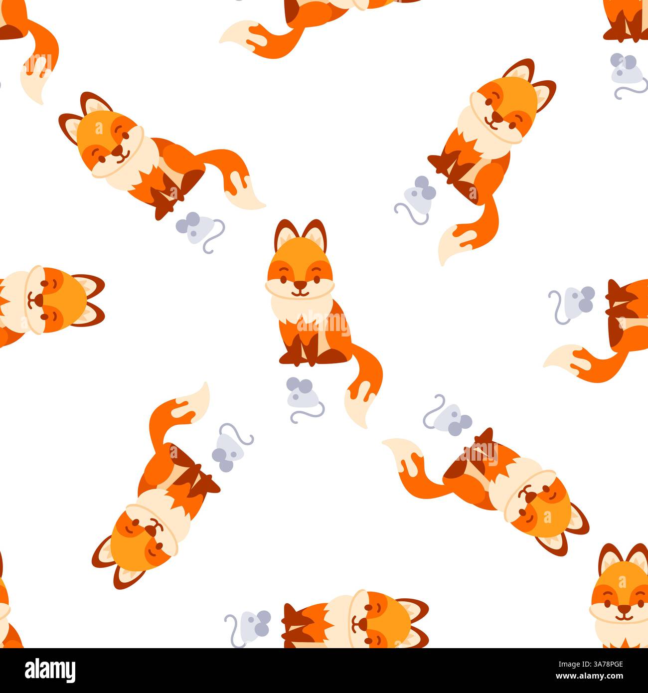 Seamless pattern with cute foxes and mice playing on white background Stock Vector Image & Art ...