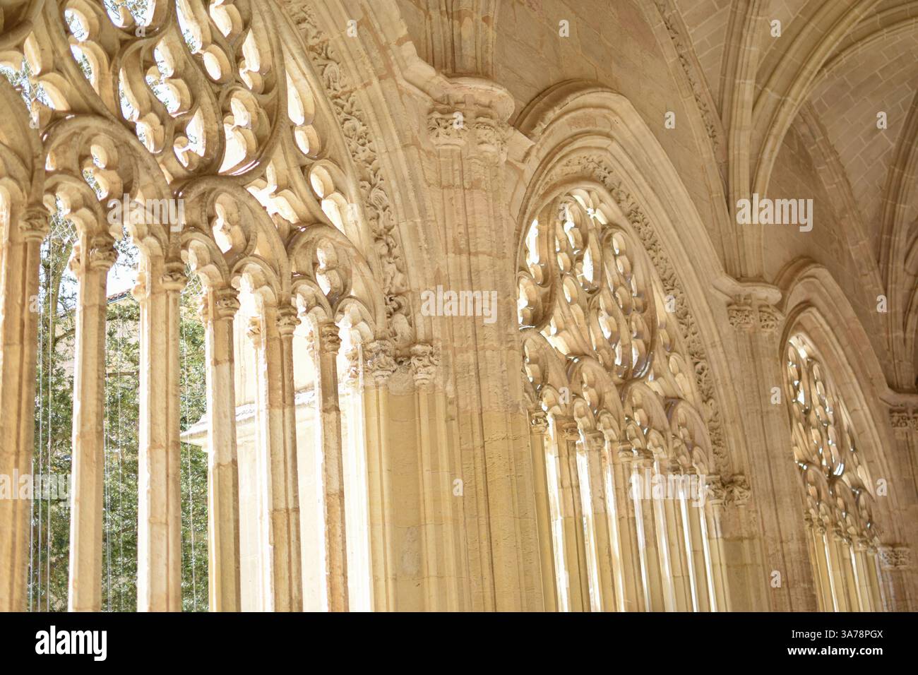 Polylabulated pointed arches inside gothic cathedral in limestone with ...