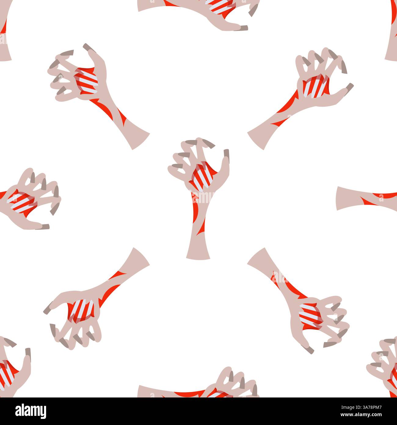 Seamless pattern of creepy zombie hands reaching out on white ...