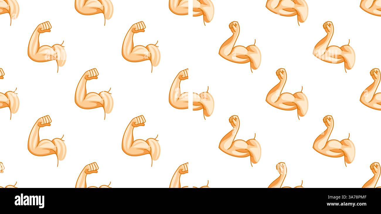 Seamless pattern of strong arms showing biceps on white background ...