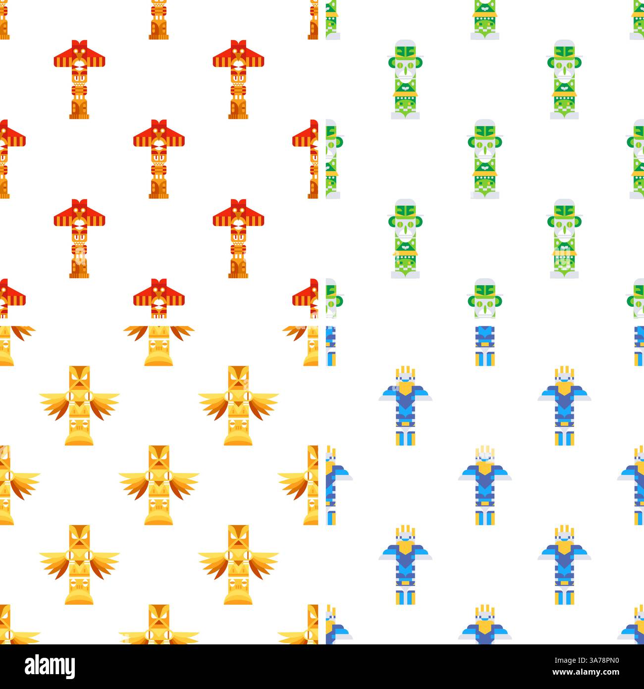 Colorful Totem Poles Representing Native American Culture Seamless ...
