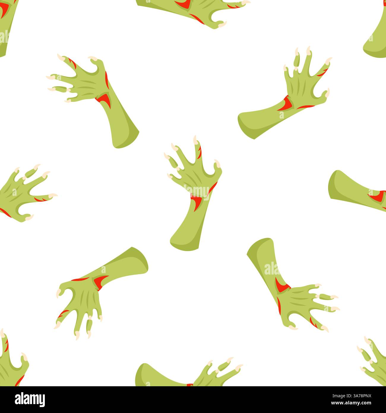 Seamless pattern of creepy green zombie hands reaching out on white ...