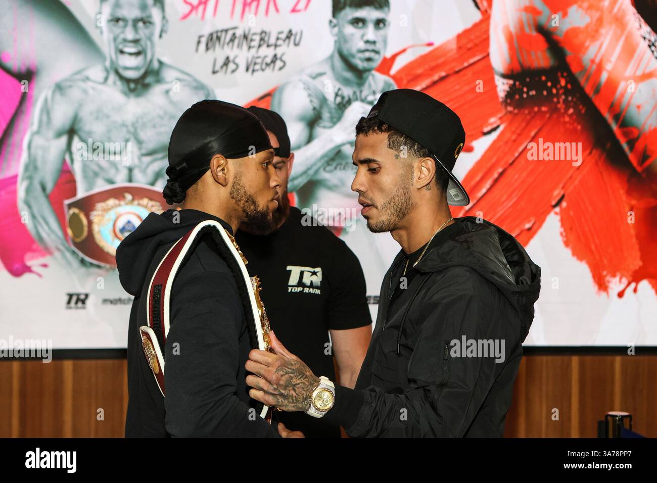 March 26, 2025: (L-R) WBO Welterweight champion Brian Norman Jr ...