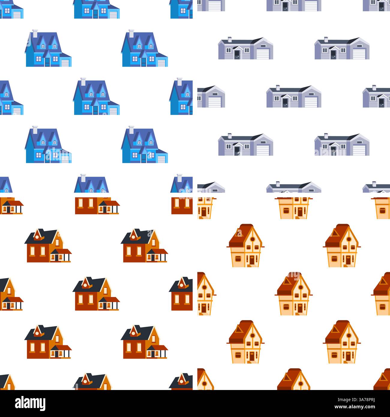 Seamless pattern with colorful houses representing suburban ...