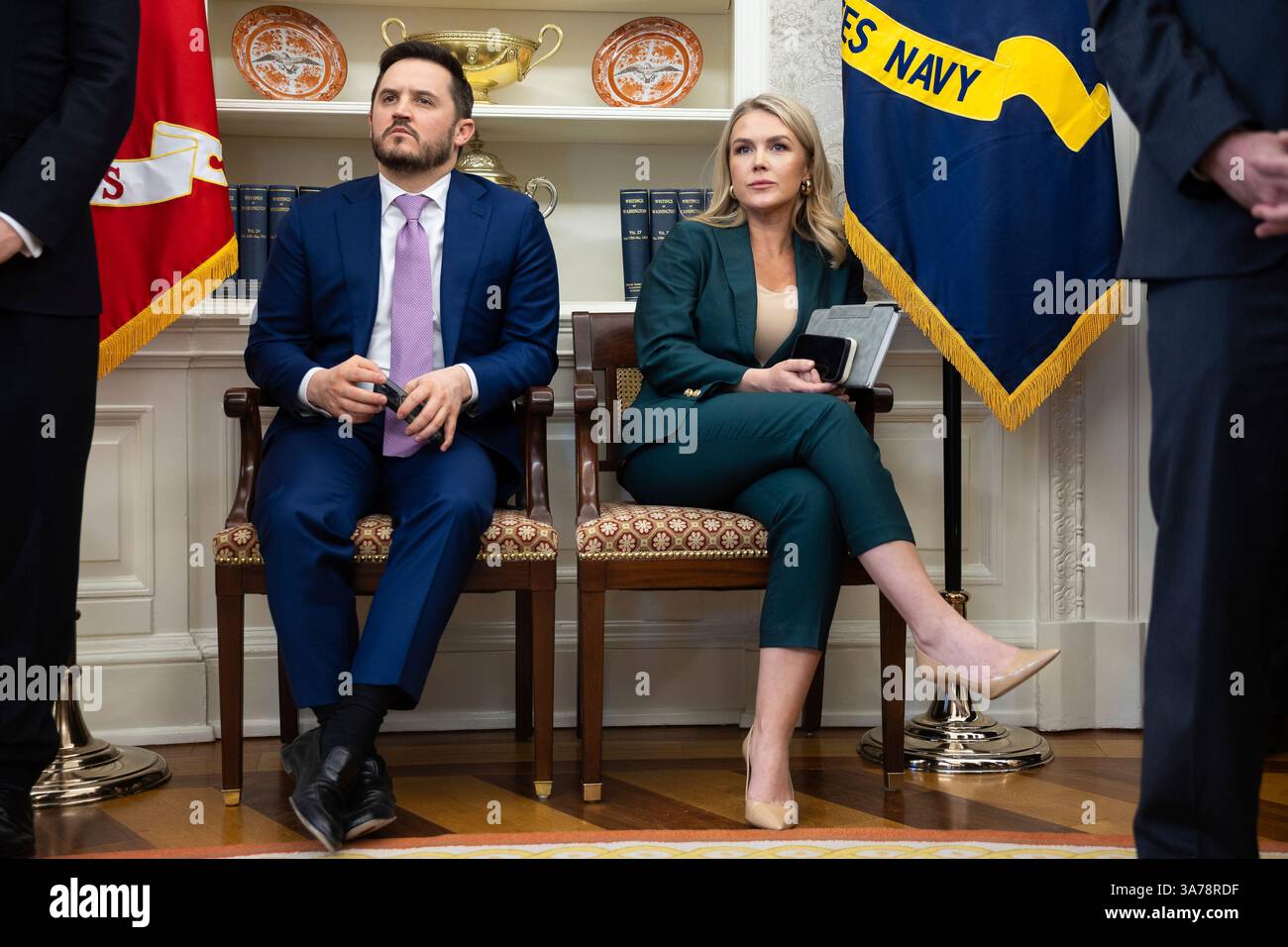 White House Deputy chief of Staff Taylor Budowich and White House Press Secretary Karoline ...