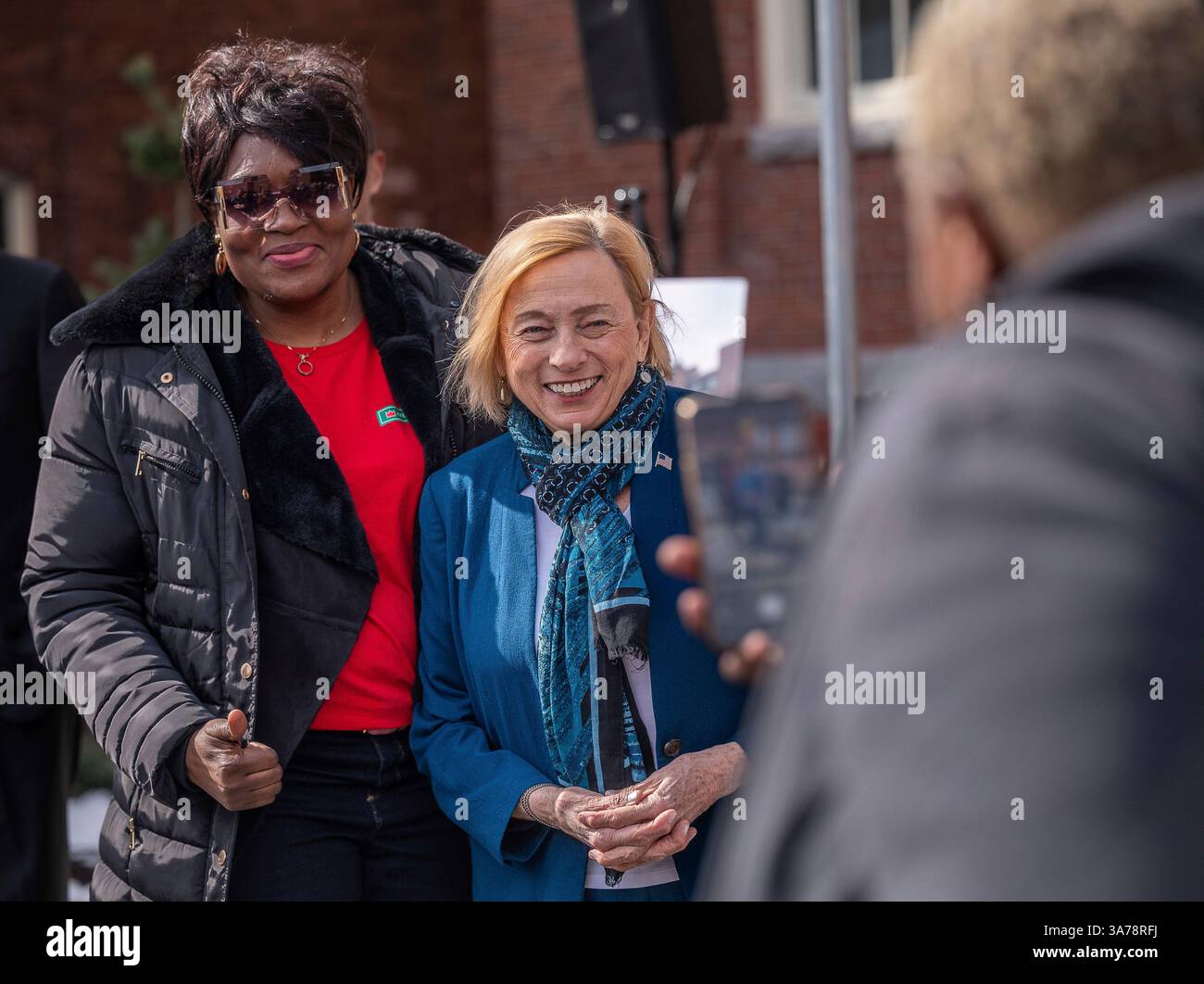 Governor Janet Mills, right, poses for a photo Wednesday, March 26 ...