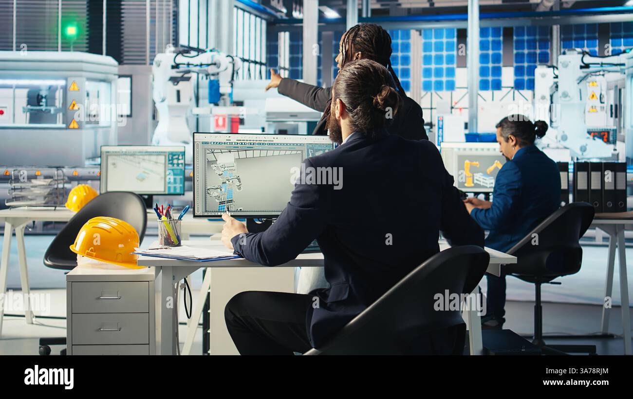 Eco friendly photovoltaics factory manager working with solar ...