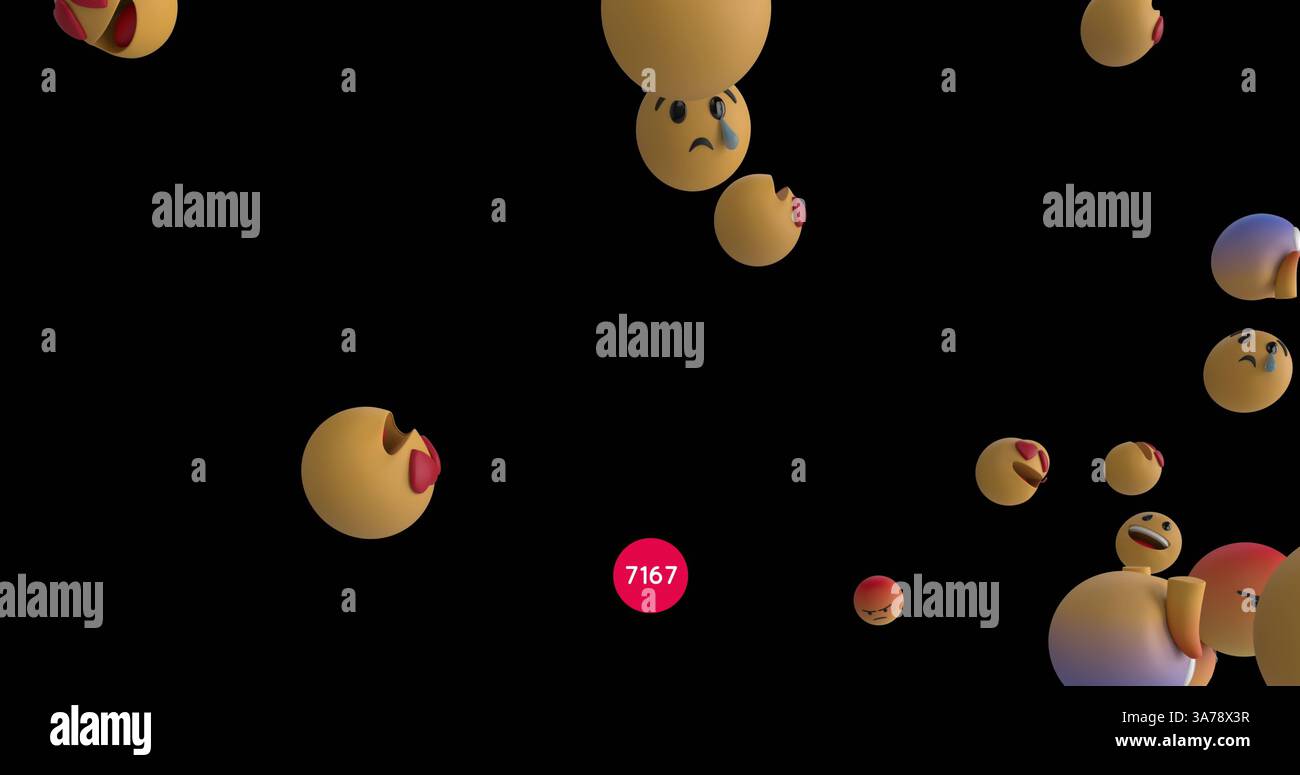 Increasing numbers on round red banner over multiple face emojis ...