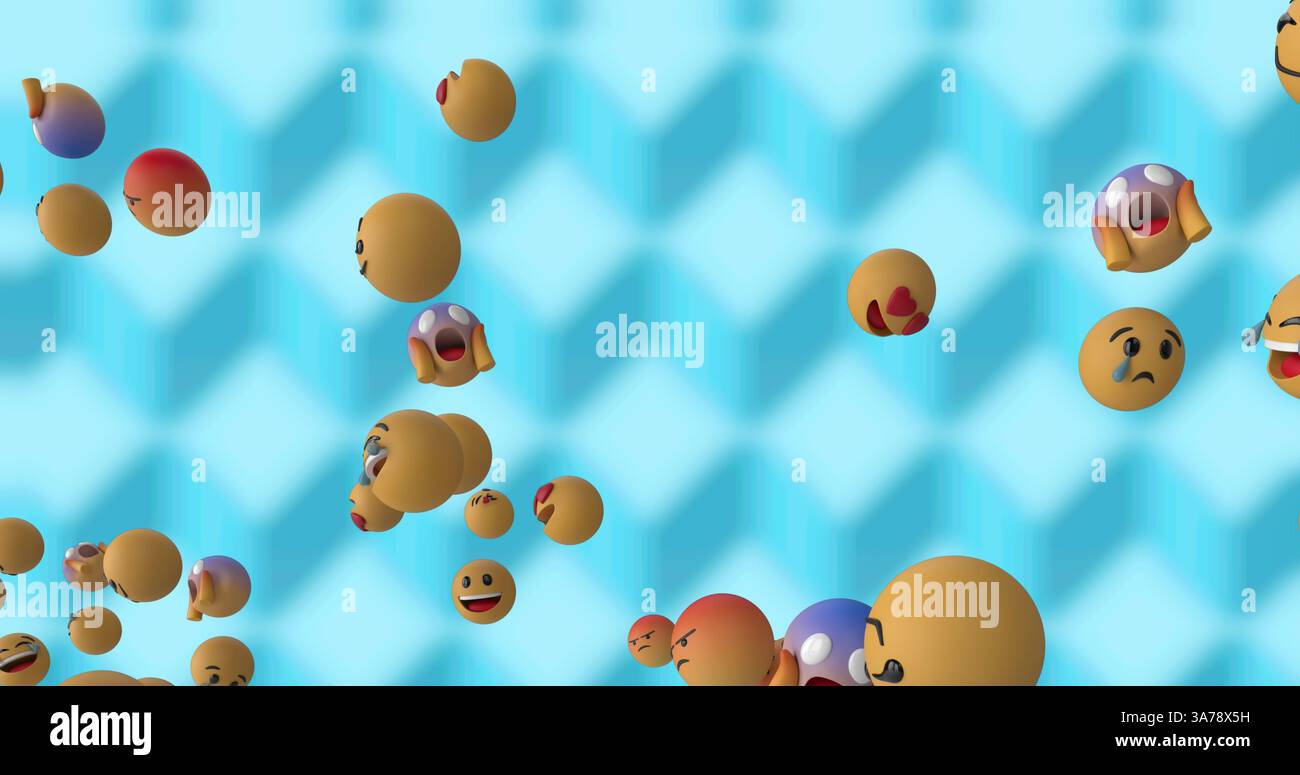 Image of emoji icons floating on blue background Stock Photo - Alamy