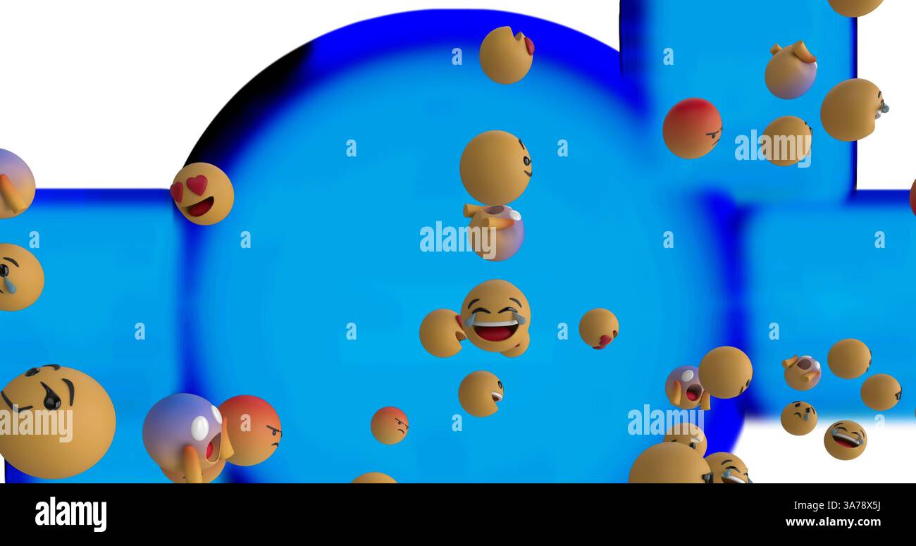 Image of emoji icons floating on blue background Stock Photo - Alamy