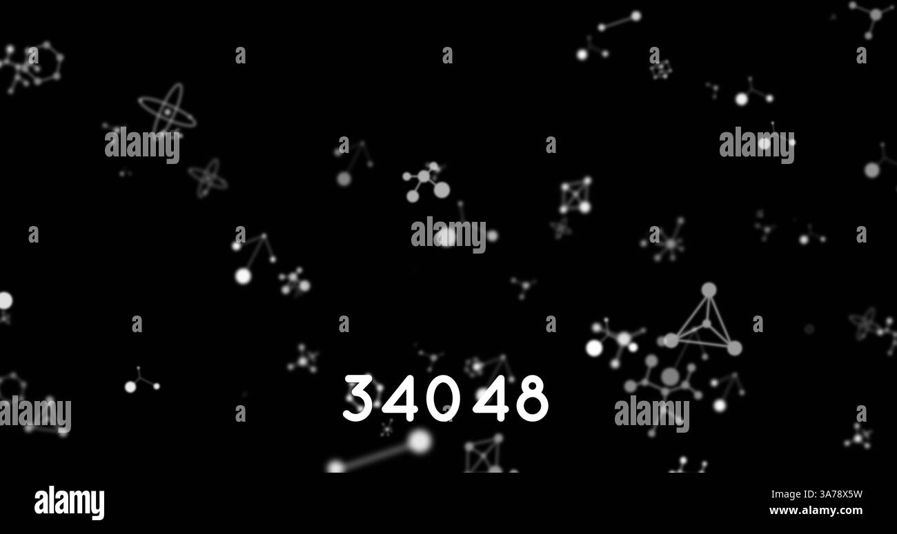 Digital image of increasing numbers over molecular structures floating ...